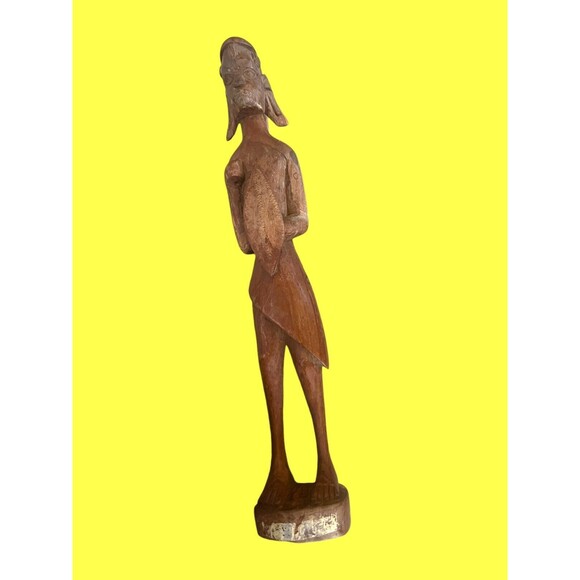 Hand Carved | Accents | Vintage Hand Carved Statue 9 Man Wood African ...
